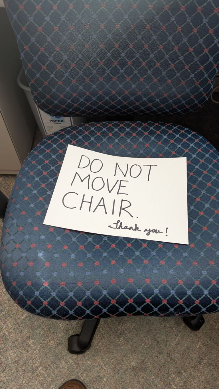 The mystery of the disappearing desk chair. – Mark My Words